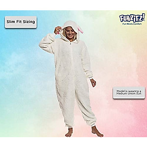 Funziez! Slim Fit Sherpa Adult Onesie - Animal Halloween Costume - Plush One Piece Cosplay Suit for Women and Men