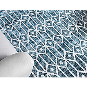 Rugs.com Lattice Trellis Collection Rug – 7' x 10' Blue Low-Pile Rug Perfect for Living Rooms, Large Dining Rooms, Open Floorplans