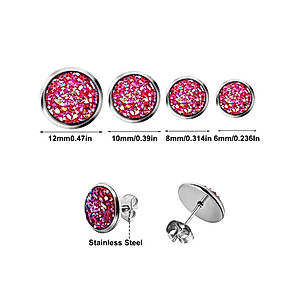 32 Pairs Round Druzy Stud Earrings Bohemian Round Stud Earrings Stainless Steel Pierced Earrings Jewelry for Women Valentines Gift(8 mm)