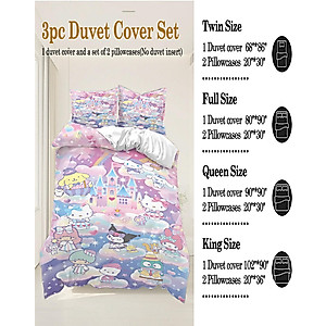 EIANLAI 3 Piece Anime Bedding Set 3D Printed Cartoon Soft Duvet Cover Set for Bedroom (1 Duvet Cover & 2 Pillowcases)-Twin