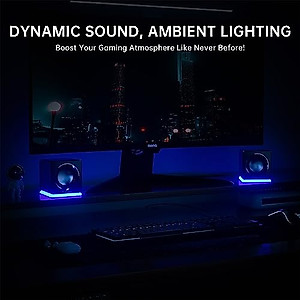 ARVICKA Computer Speaker, LED Accents USB Speaker Small Mighty Solid Wired Multimedia Speaker for PC Monitor Desktop Laptop Gaming Smartphones Tablets Projectors TVs, Black