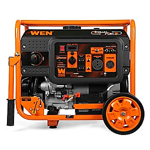 WEN DF623X 6250-Watt 120-Volt/240-Volt Dual Fuel Electric Start Portable Generator with Wheel Kit and CO Shutdown Sensor, Black