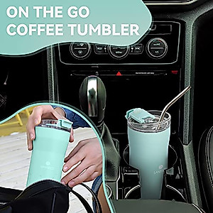 SANTECO Travel Coffee Mug 12 oz, Insulated Coffee Cups with Flip Lid, Stainless Steel Coffee Mugs Spill Proof, Double Wall Vacuum Tumblers, Reusable To Go Mug for Hot/Ice Coffee Tea - Green