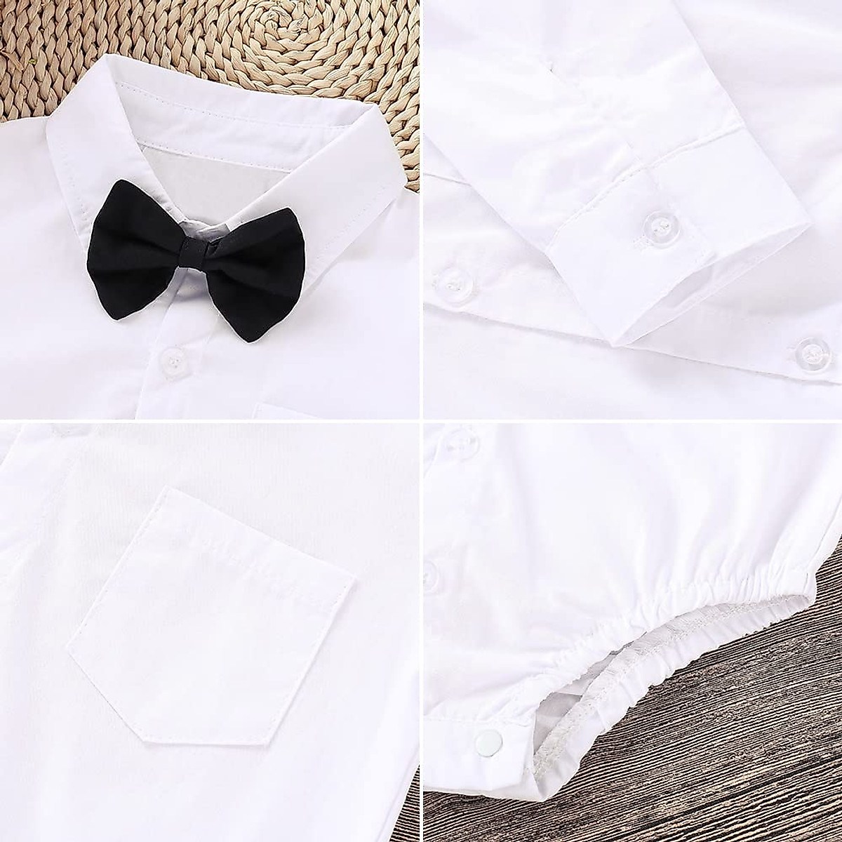 Yruiz Baby Boy's Button-Down Shirt Newborn Jumpsuit Long-Sleeved One-Piece Gentle Man Outfit (White, 0-3Months)