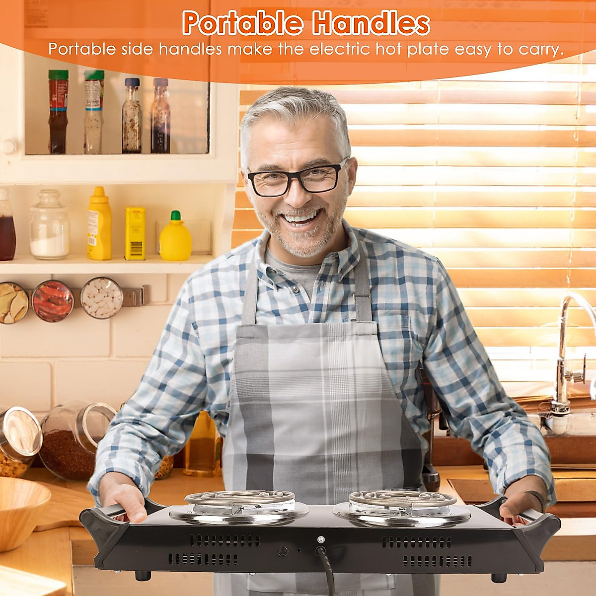 Hot Plate, 2000W Portable Electric Double Burner W/5 Level Temperature Control & Stay Cool Handles, Easy to Clean, Lightweight Cast Iron Electric Stove for Kitchen Camping Cooking, 110V