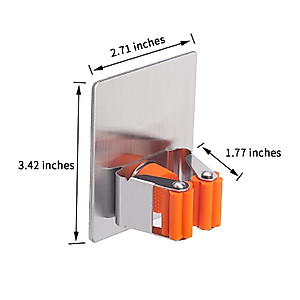 VHIEDN Broom and Mop Holder Wall Mounted, Stainless Steel Self-Adhesive Single Broom Hanger Hook,Organizer Rack for Kitchen Garage Closet Pantry Refrigerator,Rectangle - Orange (4 Pack)