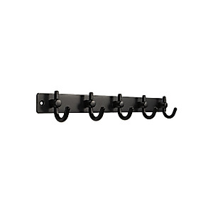 FantasHome 15" Wall Mounted Metal Hook Rack with 5 Hooks - Black