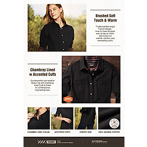 CQR Women's Plaid Flannel Shirt Long Sleeve, All-Cotton Soft Brushed Casual Button Down Shirts, Flannel Plaid Shirts Solid Black, Large