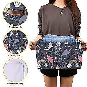 xigua Narwhal Pattern Storage Bin for Toy Storage Basket Dirty Clothes Sundries Office Home Closet Organizer Shelf Cube Box Waterproof Laundry Basket