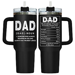 34HD Funny Dad Tumbler with Handle & Straw, 40oz Stainless Steel Vacuum Insulated Men Jokes Coffee Mug with Lid, Birthday Christmas Father Day Gifts for New Papa Bonus Dad Husband Grandpa