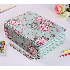 Shulaner 160 Slots Gel Pen or Colored Pencil Case with Zipper Closure Large Capacity Oxford Pen Organizer (Green Rose Gel Pen Case)