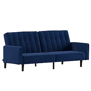 Flash Furniture Carter Premium Tufted Split Back Sofa Futon -Navy Velvet Upholstery - Solid Wood Legs - Convertible Sleeper Couch for Small Spaces