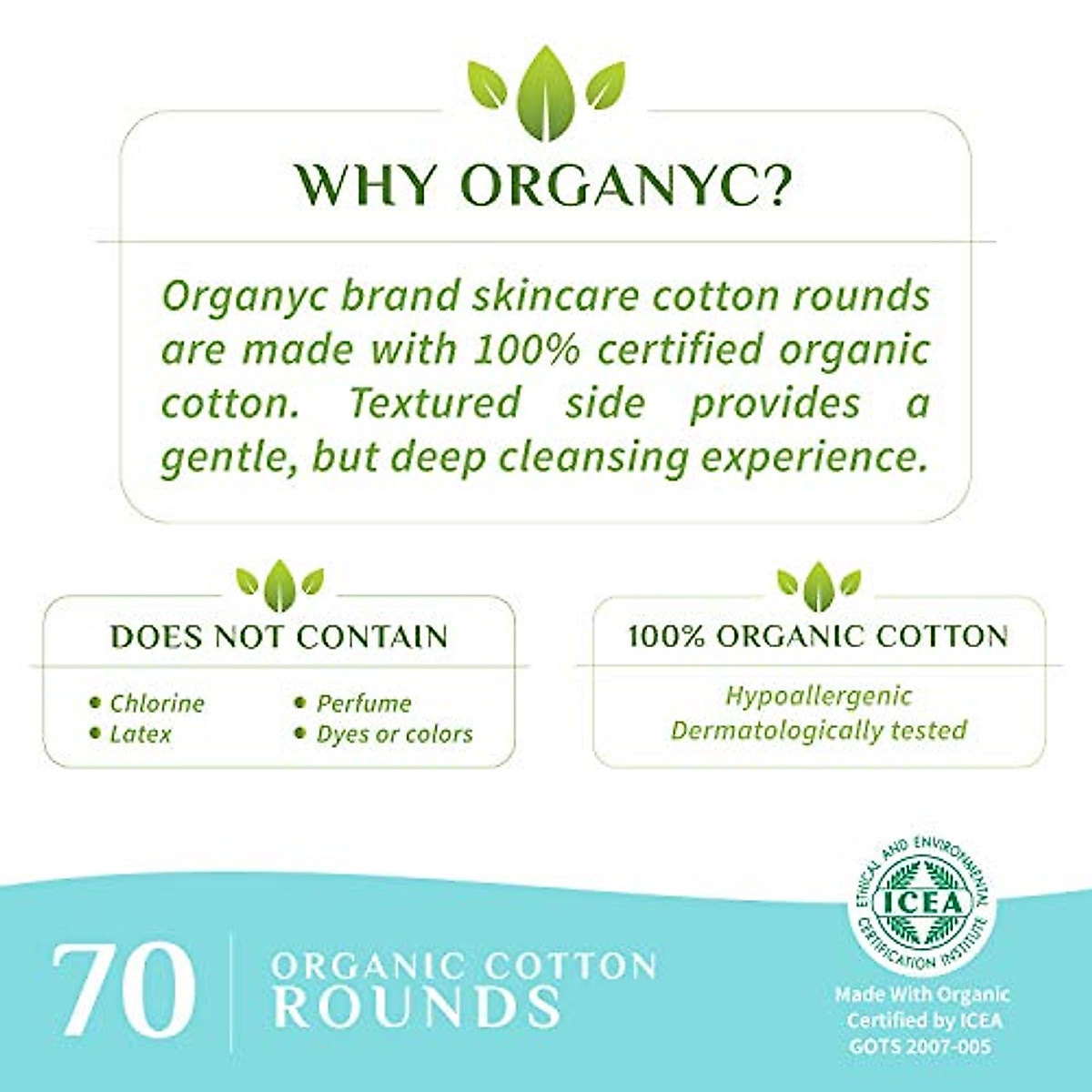 Organyc 100% Certified Organic Cotton Makeup Pads – Natural Unbleached Makeup Remover Rounds (70 Count)