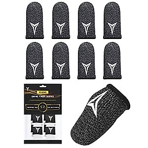 Gaming Finger Sleeves for Mobile Gaming, 0.3mm Silver Fiber, Smooth Operation, Anti-Sweat, Extremely Thin, Nuozme Finger Sleeves Fit Mobile Phone Tablet Devices, 8 PCS (Black)