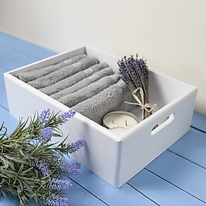 Creative Deco XL White Wooden Crate Nesting Crate Handles | 15.74x11.81x5.1in | Large Display Storage Box Multi-Craft Caddy Nesting Crate | Natural Wood Rustic Plain | Country Decor