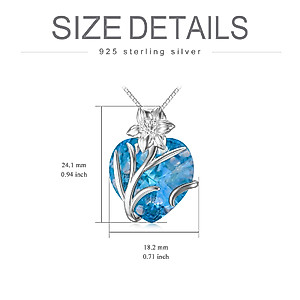 TOUPOP March Birth Flower Necklaces with Heart Aquamarine 925 Sterling Silver Dainty Daffodils Floral Pendant Necklace with March Birthstone Birthday Gifts for Women