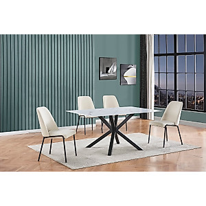 Best Quality Furniture D238-4SC189 Dining Set, White Marble/Gray/Cream