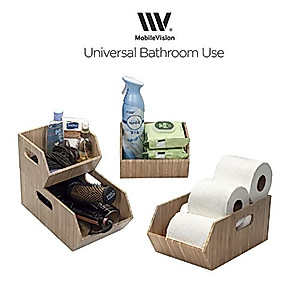 Bamboo Storage Bins for Pantry & Kitchen Cabinet Organizer Multi-Purpose 2 PC Stackable Set for Canned Goods, Vegetables, Pouches, Boxed Meals & more