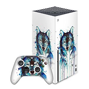 Head Case Designs Officially Licensed Pixie Cold Ice Wolf Art Mix Vinyl Sticker Gaming Skin Decal Cover Compatible With Xbox Series X Console and Controller Bundle