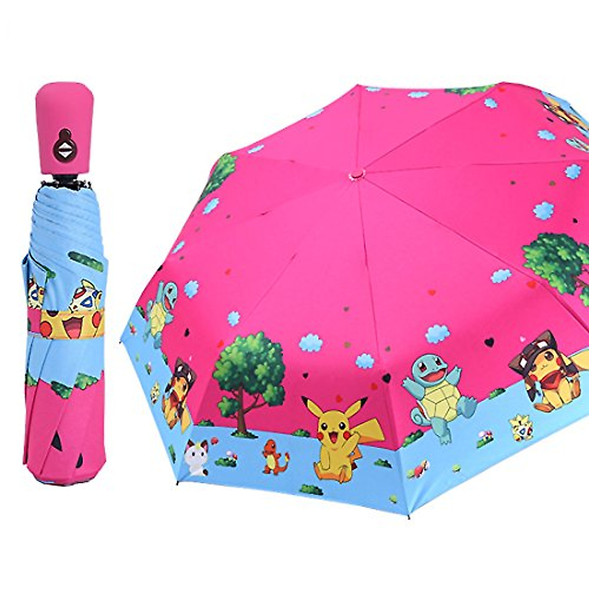 AloveTree Kids Folding Umbrella Automatic Open Cartoon Travel Umbrella Compact Windproof for Girls Boys