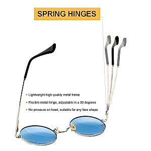 PORADAY Circle Lennon Glasses Retro Round Polarized Sunglasses Hippie Style Small Circle Sun Glasses (Silver/Clear Blue)