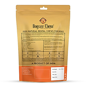 Dogsee Himalayan Yak Cheese Chews with Real Carrots 1lb (Large - 4 Chews) | for Healthy Vision | Fight Plaque & Tartar | Long Lasting Dental Dog Chews…