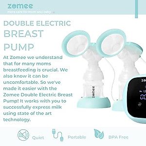 Zomee Z1 Double Electric Breast Pump | Milk Flow Stimulating Massage Mode and 9 Comfortable Suction Levels | LCD Screen | Rechargeable | Portable