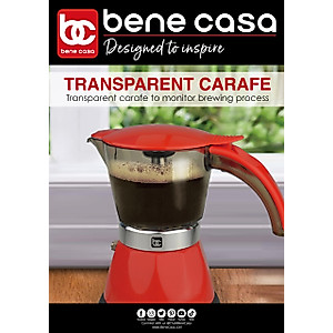 Bene Casa - Electric Espresso Maker 1-3 Cup Red, Cafetera Electrica Roja de 3 Tasa Model BC-95514.