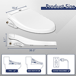 SWISH WEAVERS Smart Bidet Toilet Seat with Wireless Remote and Side Panel, Multiple Spray Modes, Adjustable Heated Seat, Warm Water and Air Dryer, Auto LED Nightlight, White