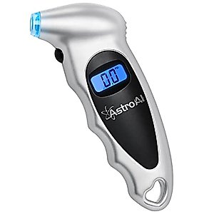 AstroAI Digital Tire Pressure Gauge 150 PSI 4 Settings for Car Truck Bicycle with Backlight LCD and Non-Skid Grip Car Accessories, Silver (1 Pack)