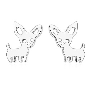 Tiny Chihuahua Pet Post Earrings for Women Cute Dog Puppy Stud Earrings Love My Pet Jewelry Animal Earring (Silver)