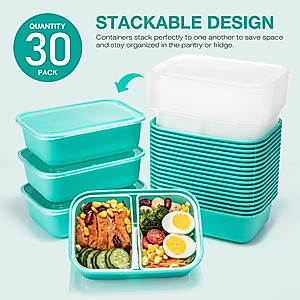 Glotoch Meal Prep Containers Reusable,38OZ 1or2 Compartment To Go Containers, Double Use as Divided Plastic Food Prep Containers with Lids for Lunch, Microwave&Freezer Safe, BPA-Free,30 Packs, Teal