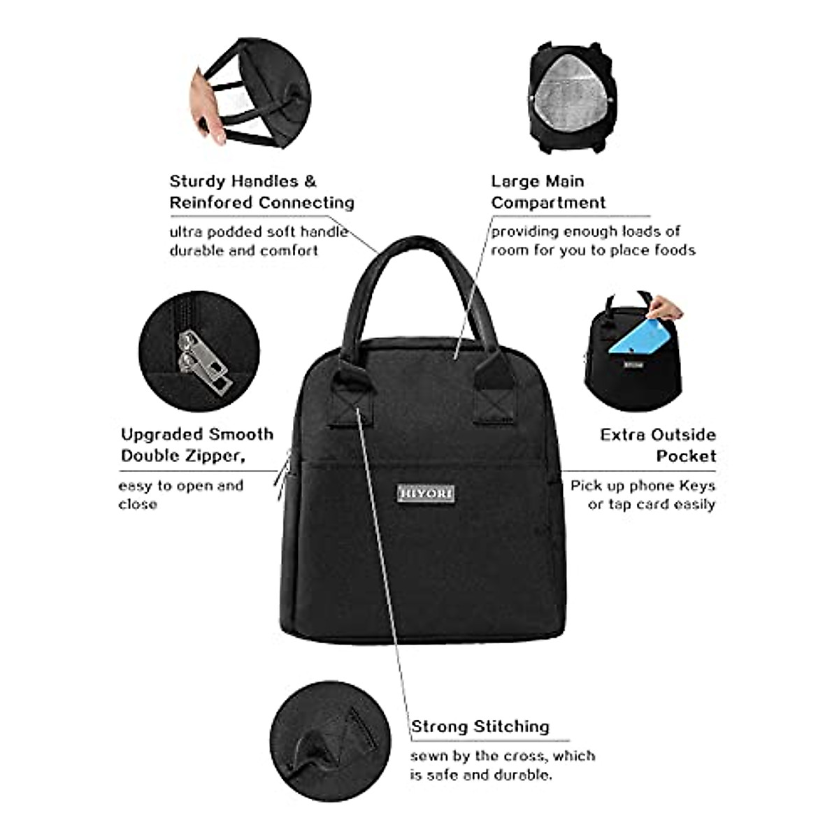 oopikle Lunch Bag For Women - Mens Lunch Box, Insulated Lunch Tote Cooler Bag, Reusable Adult Large Lunch Pail Lunch Kits, Leak Proof Thermal Lunch Sack For Work Travel Picnic - Black