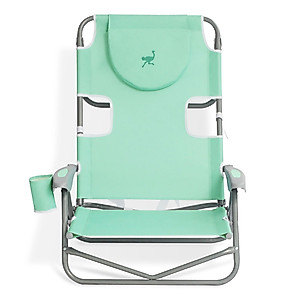 Ostrich On Your Back Backpack Beach Chair with Face Hole - Adjustable, Portable Lounge Chair with Cup Holder, Face Opening - Heavy Duty, Lay Flat Tanning Chair for Face Down Reading For Adults (Teal)