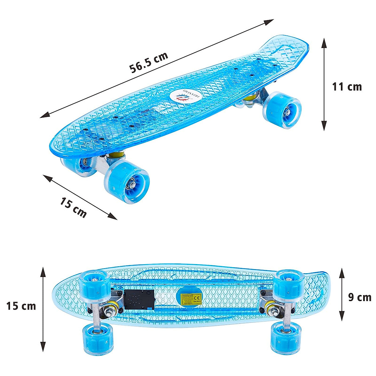 HUAXIAO 22 Inch Skateboard- with Led Light Up Wheels for Beginners,Complete Mini Cruiser Retro Skateboard for Kid,Smooth Riding,Durable Polypropylene with Pu Wheels