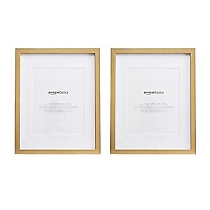 Amazon Basics Rectangular Photo Picture Frame, 11" x 14" or 8" x 10" with mat, Pack of 2, Gold, 12.28 x 15.18 inches