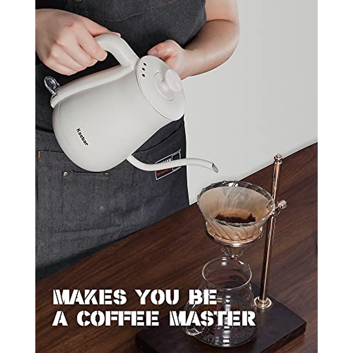 Keebar Electric Kettle, 100% Stainless Steel Tea Kettle, Electric Gooseneck Kettle with Auto Shut Off, Pour Over Kettle for Coffee & Tea, 0.8L,1000W,White