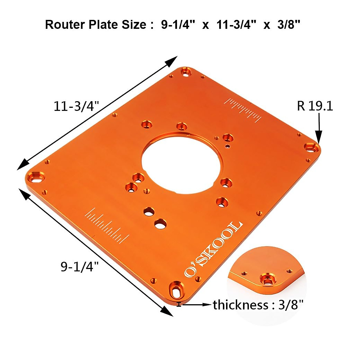 O'SKOOL Precision Aluminum Router Table Insert Plate, Router Templates With Pre-Drilled Adapt to Multiple Routers of Different Model