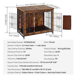 VEVOR Dog Crate Furniture, 32 inch Wooden Dog Crate with Double Doors, Heavy-Duty Dog Cage End Table with Multi-Purpose Removable Tray, Modern Dog Kennel Indoor for Dogs up to 45lb, Rustic Brown