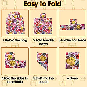 JEFHOMKIT 9 Pack Reusable Grocery Bags,Foldable Floral Shopping Bags,Nylon Fabric Reusable Bags for Groceries,Washable Grocery Tote Bag with Handles,Large Lightweight Shopping Grocery Bags with Pouch