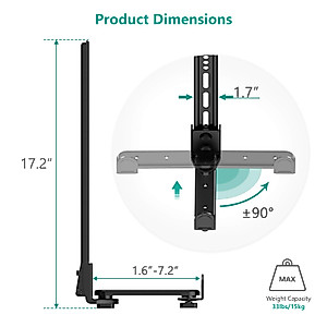 WALI Universal Sound Bar Mount - Adjustable Holder for Samsung, Bose, Sonos,Lg,Vizio and Most Soundbars 20''-45'' Wide, Extends 1.6 to 7.2 Inches, Supports 33 lbs, Easy Installation, Black