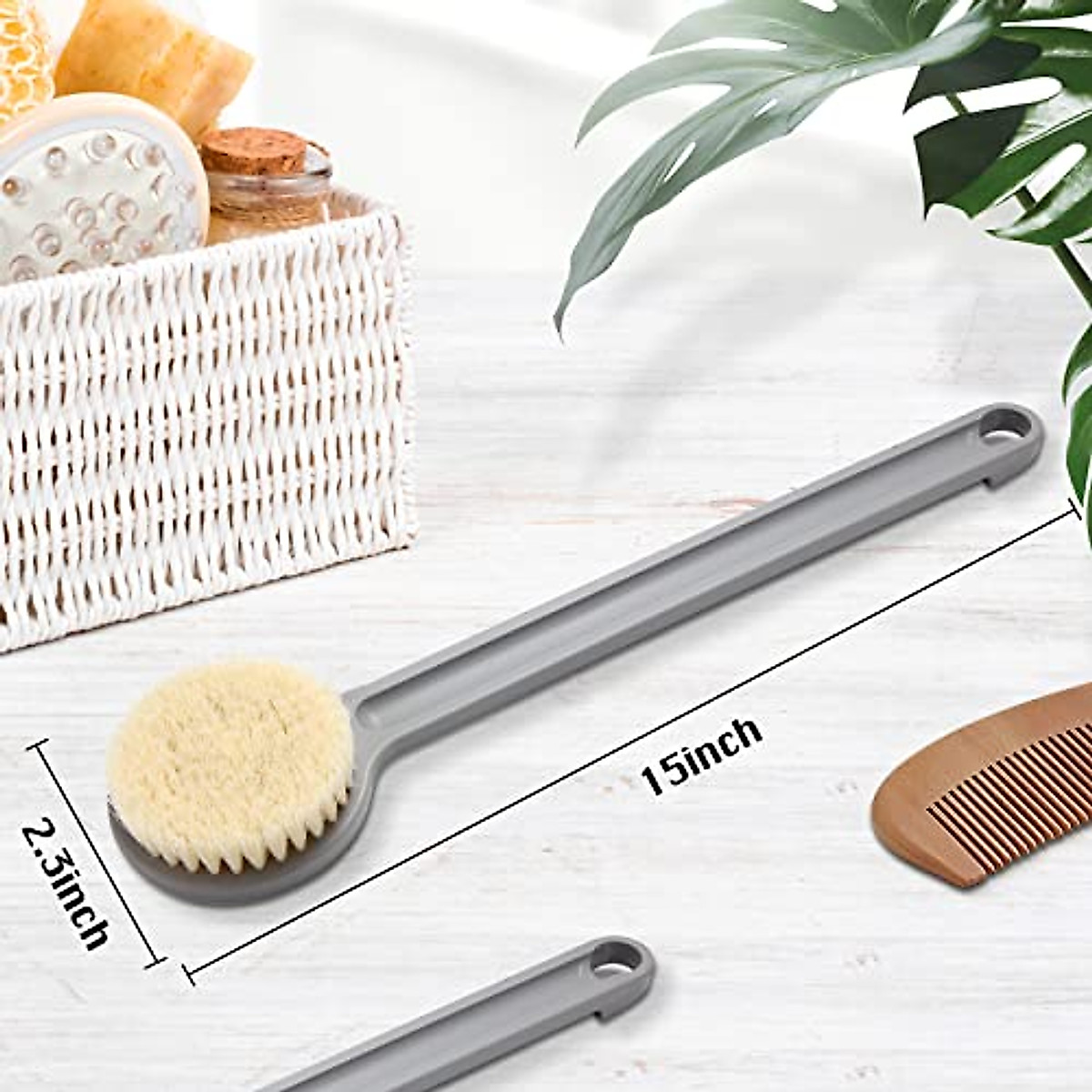 2Pack Back Scrubber for Shower, PIPUHA Back Scrubber Long Handle with Soft and Stiff Bristles, Shower Brush Body Exfoliating for Wet or Dry Brushing, Bathing Accessories for Body Brushes