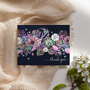 Paper Clever Party Enchanting Seashell Thank You Cards with Purple Envelopes for All Occasions, Showers, Wedding, Everyday Essentials, Simple Mermaid Note Set Folded, 20 Pack