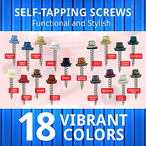 EAGLE 1 Metal Roofing Screws #10 - Painted Hex Head Self-Tapping Screws with EDPM Rubber Washer for Metal to Wood, Vinyl, Small Sheet Metal - Free Magnetic Driver (Zinc, 2 Inch, 500)