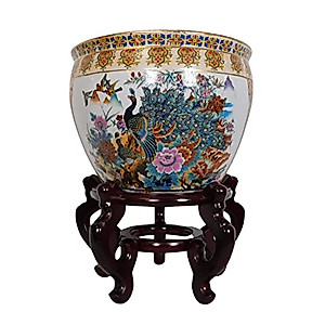 Oriental Furnishings Japanese Satsuma Peacock Vase (10" W x 7.75" H | Base 6.25")