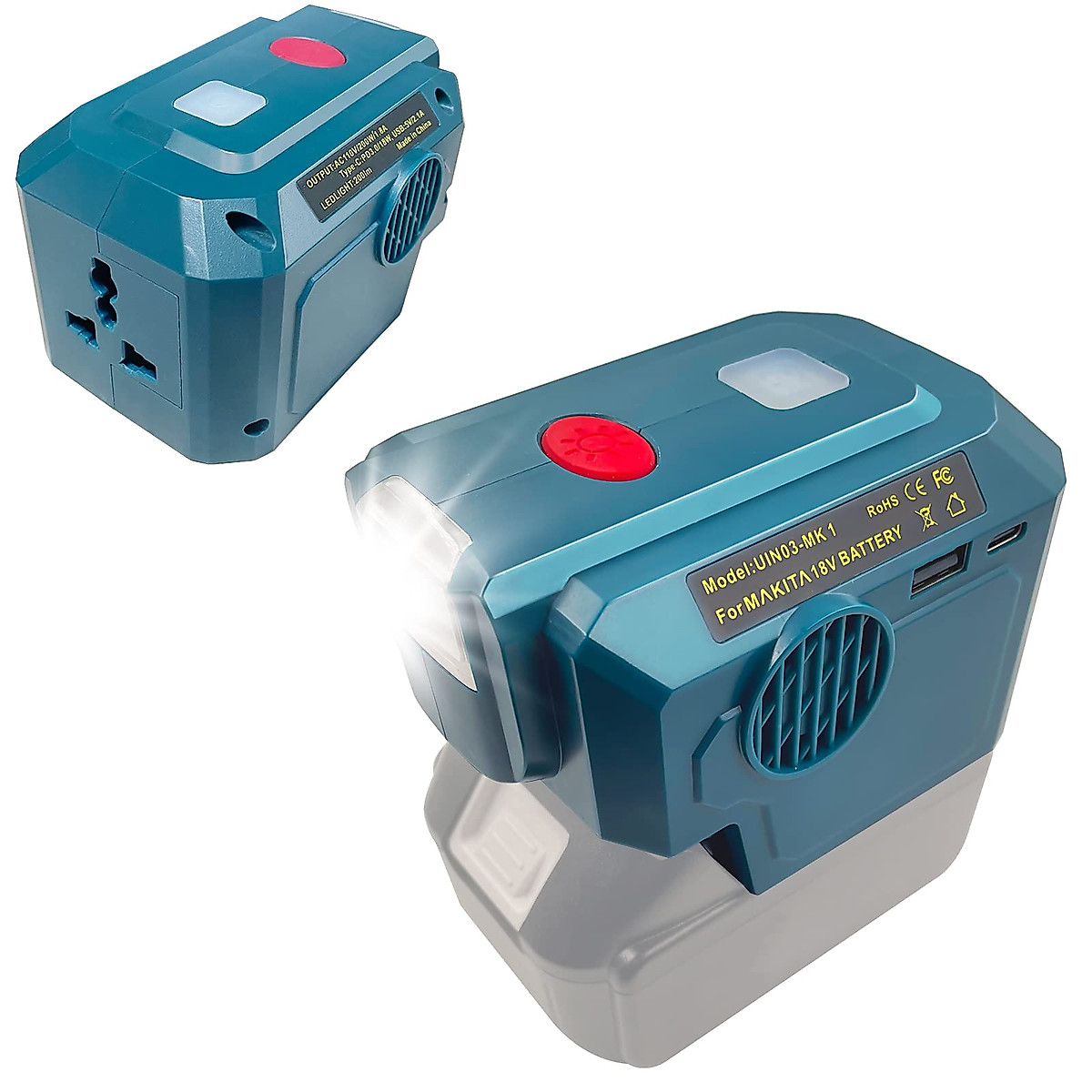 TPDL for Makita Powered Inverter Generator 200W, DC 18v to 110v AC Output, Portable Power Source USB Charger Adapter, for Makita 18v Power Station with LED Light