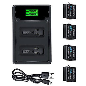 Bonadget 2000mAh 4-Pack Battery and 2-Channel Charger for Gopro Hero 7/6/5 with USB and Type-C Charging Port Compatible with Gopro Hero 7/Gopro Hero 6/Gopro Hero 5 Battery and Charger Bundle LED Light