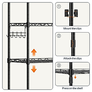 HOOBRO 5-Tier Storage Rack, Wire Shelving Unit with Adjustable Shelves, Standing Metal Shelf with Removable Drawer and 5 Hooks for Bathroom, Living Room, Bedroom, Kitchen, Black BK25CJ01
