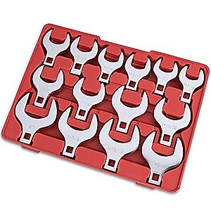 EFFICERE 14-Piece Premium 1/2" Drive Jumbo Crowfoot Wrench Set | Include Standard SAE Sizes from 1-1/16" to 2" with Storage Tray | Chrome Vanadium Steel and Mirror Chrome Finish