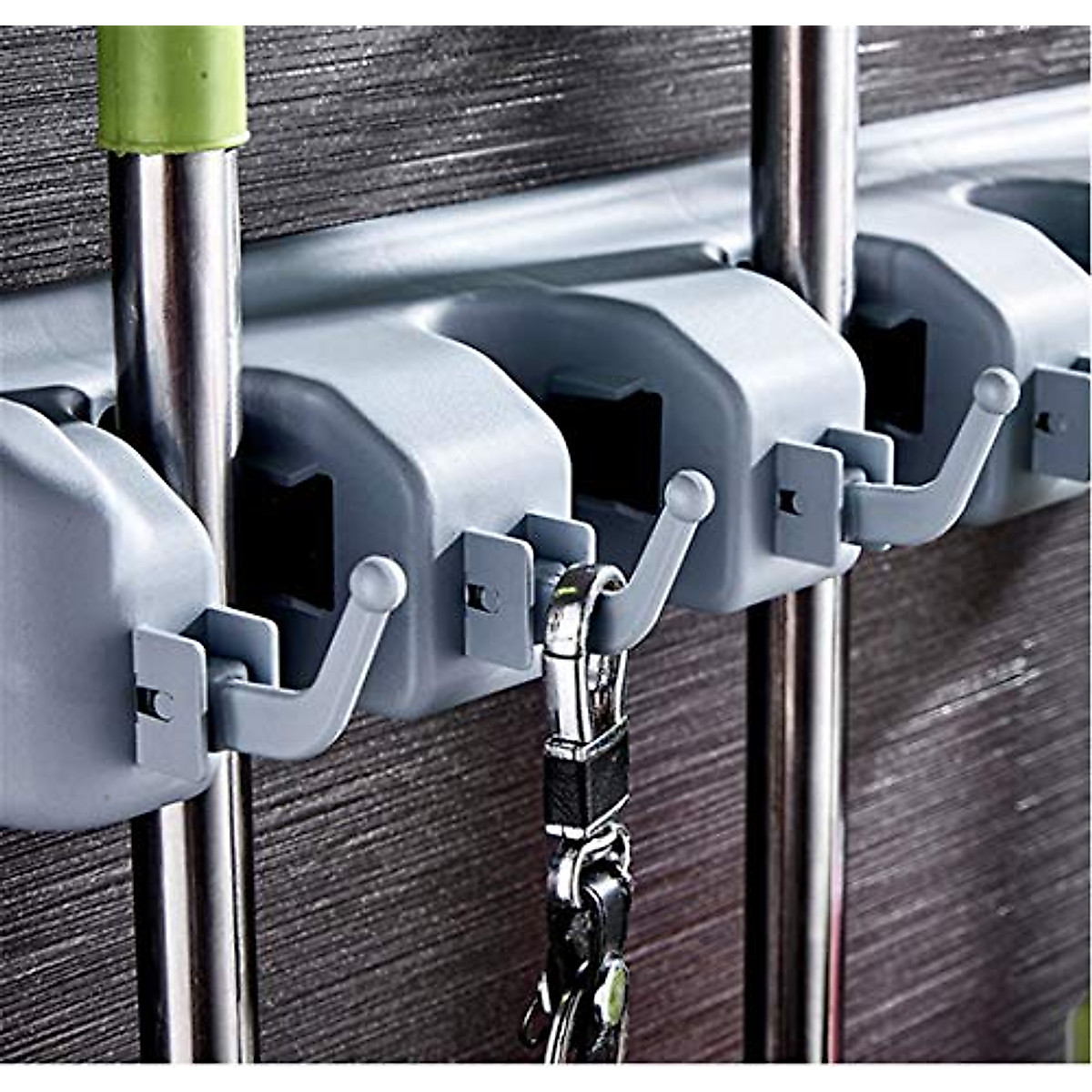 KK5 Broom Holder Rack & Garden Tool Organizer Rake or Mop Handles, Wall Mounted Commercial Organizer Saving Space Storage Rack for Kitchen Garden and Garage